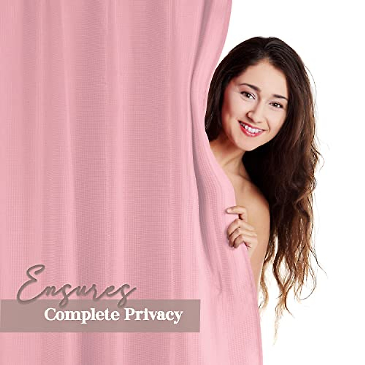 Pretty House Water Resistant Light-Weight Shower Curtain, Waffle Weave; Spa, Hotel Quality Premium Bathroom Shower Curtains; Machine Washable; 72 x 72 inch Blush Curtain