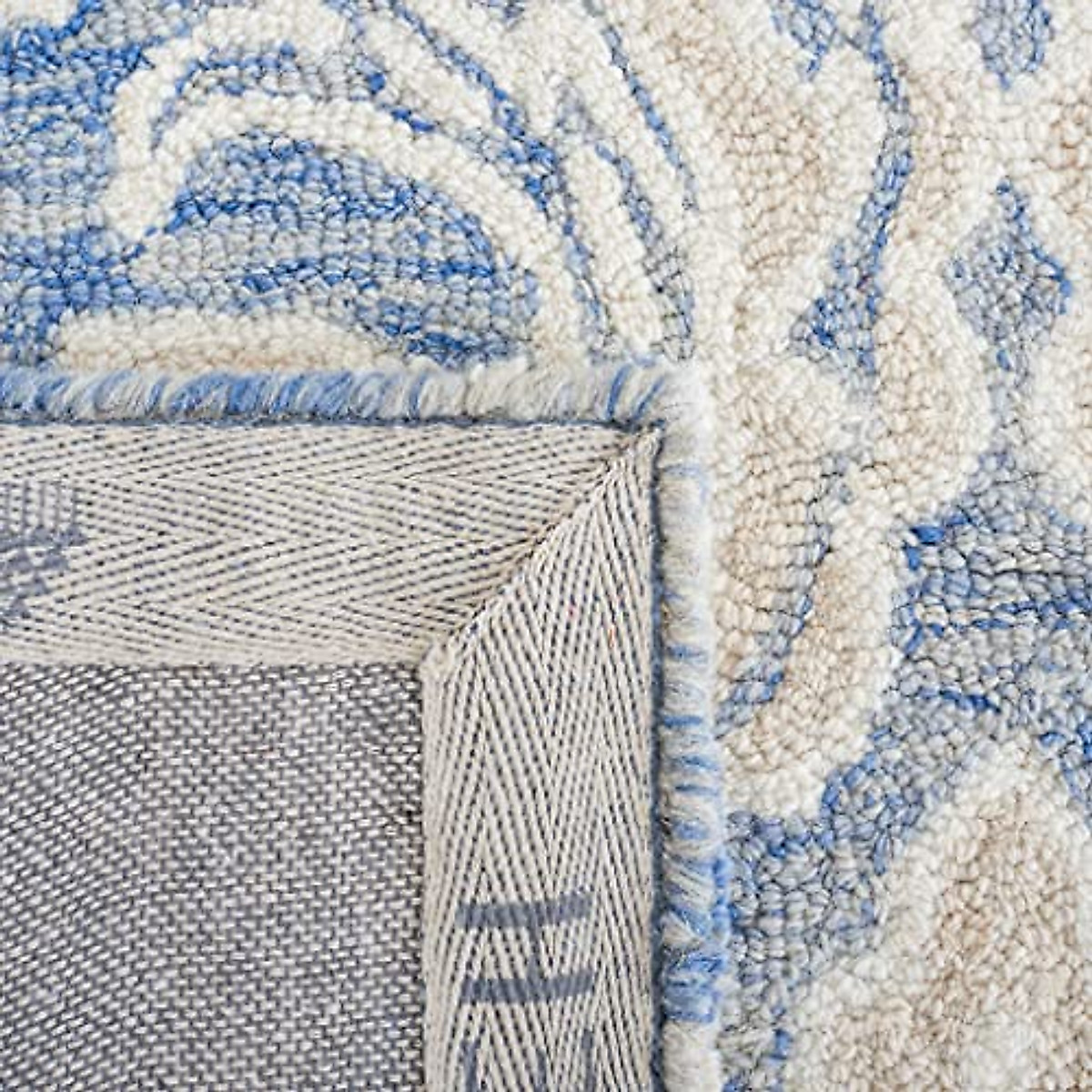 SAFAVIEH Micro-Loop Collection Area Rug - 8' x 10', Blue & Ivory, Handmade Wool, Ideal for High Traffic Areas in Living Room, Bedroom (MLP532M)