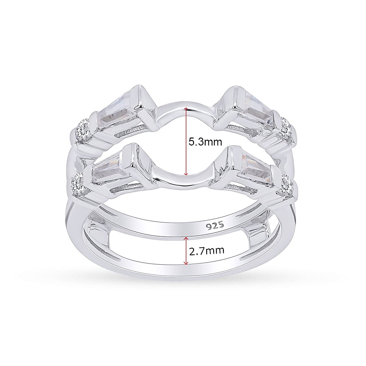 AFFY 3/4 Carat Tapered & Round White Cubic Zirconia Enhancer Guard Ring In 14K White Gold Over Sterling Silver (0.75 Cttw) Ring Size-6