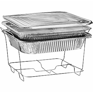 VEZEE Chafing Dish Buffet 42-Piece Serving Kit with Fuel, Racks, Aluminum Pans, Utensils & Lighters
