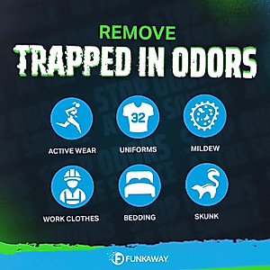 FunkAway Laundry Detergent Booster, 32 oz., Eliminates Extreme Trapped-In Odors and Stains from Activewear, Sports Uniforms, Pet Bedding, Towels and Bed Linens