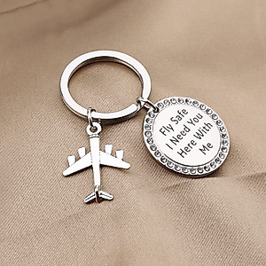 WFSJRED Fly Safe Keychain Pilot Gifts Long Distance Gift Fly Safe I Need You Here With Me Keychain Flight Staff Airline Worker Gift (Fly Safe KS)