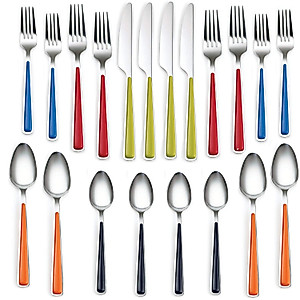 Fiesta 20-Piece Merengue Flatware Silverware Set, Service for 4, Stainless Steel/ABS, Includes Forks/Knives/Spoons, Multicolor