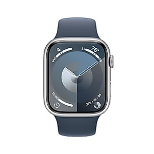 Apple Watch Series 9 [GPS + Cellular, 45mm] - Aluminum Silver Case with Storm Blue Sport Band, M/L
