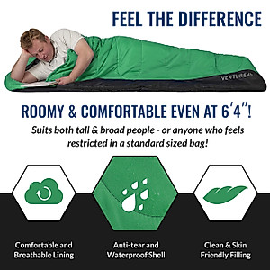 VENTURE 4TH Backpacking Warm Sleeping Bag with Self Inflating Sleeping Pad for Adults & Kids – Ideal for Hiking, Camping & Outdoor Adventures