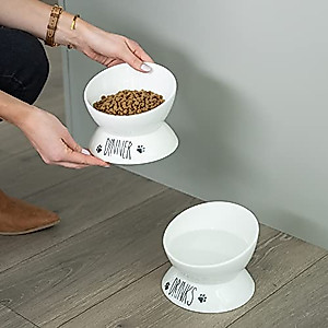 Prefurred Pet Elevated Cat Food Bowl Set (Dinner & Drinks Cat Dish) Two Elevated Cat Bowls, Cat Dishes for Food and Water. Porcelain Raised Cat Bowl, Small Pet Dog Bowl. Wide Tilted Cat Food Bowls.