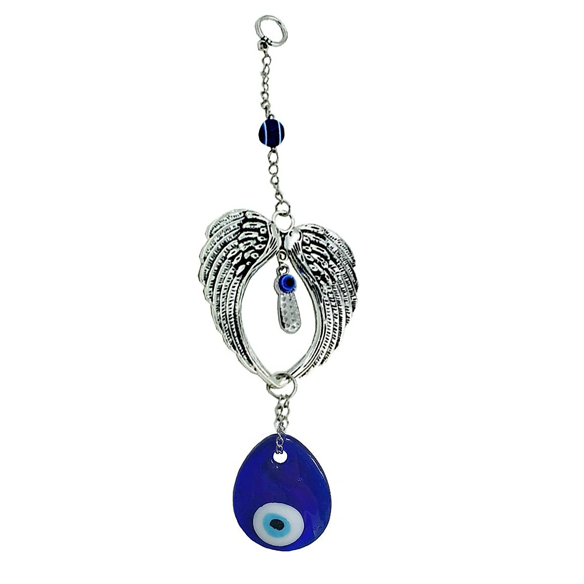 Hallwayee Creative Evil Eyes Wall Pediments Alloy Hanging Decor Glass Devil’s Blue Eyes Pendant Handcraft Hanging Ornament for Car Window Home Garden Office (Angel Wings)