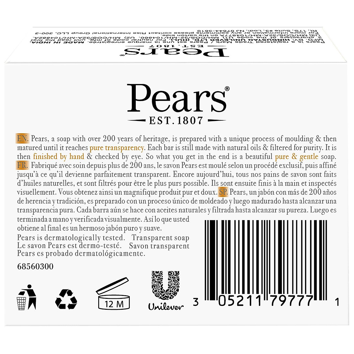 PEARS Soap, Face & Body Soap, Amber – Pure & Gentle Transparent Bar Soap, Moisturizing Glycerin Soap with Natural Oils for Pampered, Glowing Skin, 3.53 Oz (Pack of 2)