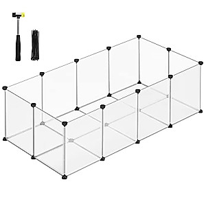 SONGMICS Pet Playpen with Floor, Small Animal Pen, Pet Fence Indoor, DIY Plastic Enclosure for Hamsters, Rabbits, Hedgehogs, Ferrets, 56.3 x 28.7 x 18.1 Inches, White ULPC02W
