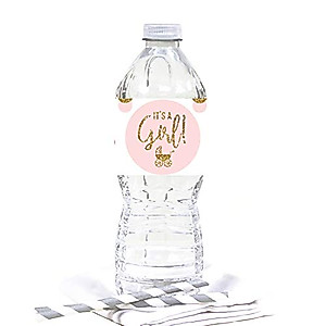 Andaz Press Blush Pink Gold Glitter Girl Baby Shower Party Collection, Water Bottle Label Stickers, 20-Pack