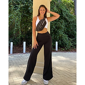 Promover Wide Leg Pants Woman Yoga Pants with Pockets Loose Stretch Casual Lounge Sweatpants Women Fashion Clothing(Black,M,30")