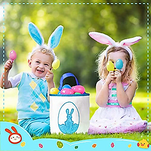 FUN LITTLE TOYS Kids Easter Basket Canvas Easter Bunny Bag for Kids Large Blue Easter Basket