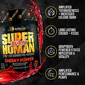 ALPHA LION Superhuman Burn 2-in-1 Metabolism Booster Pre Workout, Weight Loss Supplement, Appetite Suppressant, Fat Loss Support, Energy & Focus Powder (21 Servings, Sweet Black Cherry Flavor)