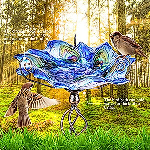 VCUTEKA Glass Bird Bath Outdoor BirdBath Bird Feeder with Metal Stake Garden Decor