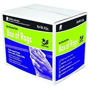 Buffalo Industries (12020) New White Bleached Knit Rags, 4 lb. box - All-Purpose Wiping, Cleaning, Polishing, Medium-Weight T-shirt Material, Washed and Bleached for Super Absorbency and Low-Linting