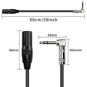 PNGKNYOCN 1/4 to XLR Cable 90 Degree Right Angle 6.35 mm TRS Male Plug to XLR Male Plug Audio Stereo Microphone Cable for Speakers, Stage, DJ and More（50cm）