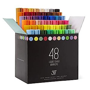 JumpOff Jo - 48 Pack of Liquid Chalk Markers – Reversible Chisel and Round Tip - Neon, Metallic, and White Included
