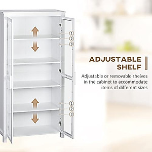 HOMCOM Freestanding Kitchen Pantry, 5-Tier Storage Display Cabinet, Curio Cabinet with Adjustable Shelves and 2 Glass Doors for Living Room, Dining Room, White