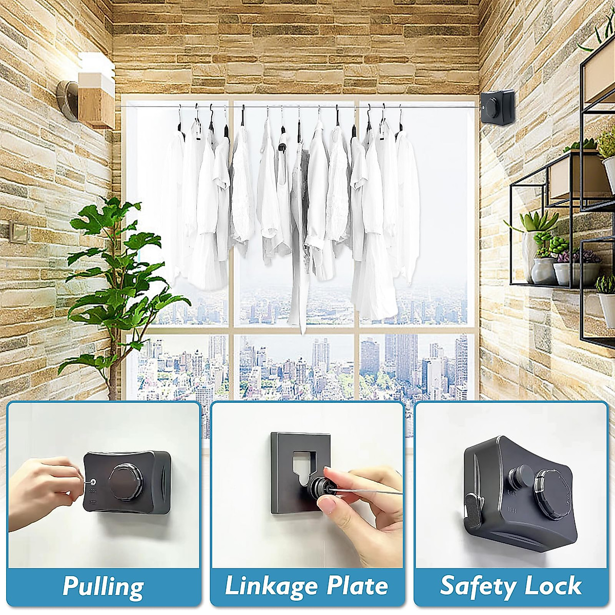 Retractable Clothesline,Wall-Mounted Indoor Clothes Line for Hanging Dry and Wet Clothes on Heavy Duty Outdoor Clothing Lines 16.7 ft