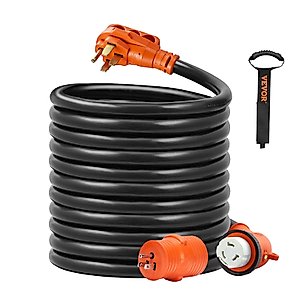 VEVOR 30 Feet RV Power Cord, 50 Amp, Heavy Duty STW 6/3 + 8/1 Generator Cord, NEMA 14-50P Male NEMA SS2-50R Female Plug, with LED Indicator Handle 15A Adapter, for RVs, ETL Listed