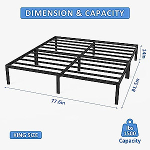 Mr IRONSTONE King Bed Frame, Platform Heavy Duty Steel Slat King Bed Frame with Storage, Anti-Slip Support, Metal King Size Bed Frame No Box Spring, Easy Assembly, Black