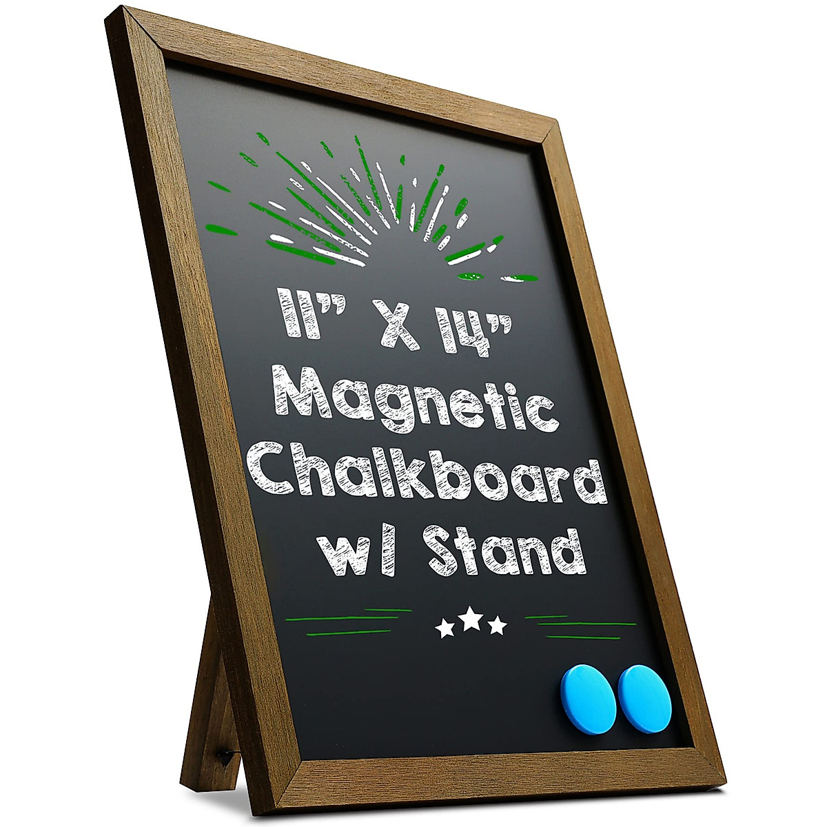 Besso Small Chalkboard Signs with Stand, 11x14 Deep Black, Slate Magnetic Chalk-Board, Non-Porous Surface with Rustic Pine Wood Frame - Tabletop Sign (Brown)