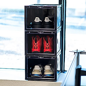 7Penn Plastic Shoe Boxes with Lids 3pk Black - Shoe Storage Containers for Display - Stackable Shoe Organizer