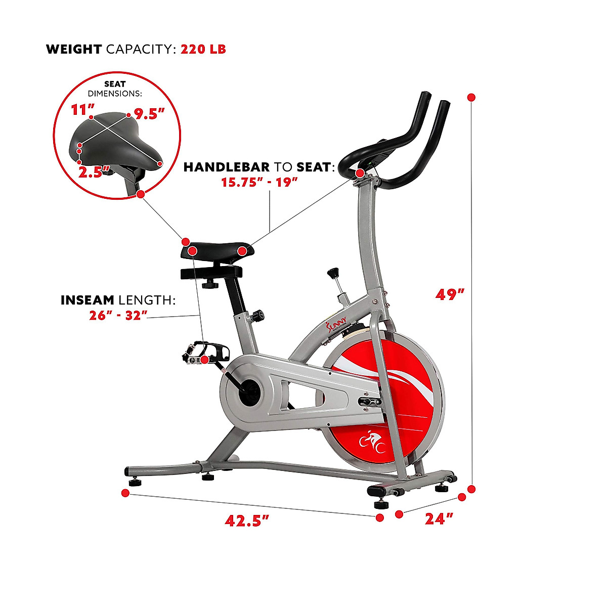 Sunny Health & Fitness Indoor Cycling Exercise Bike with LCD Monitor - SF-1203