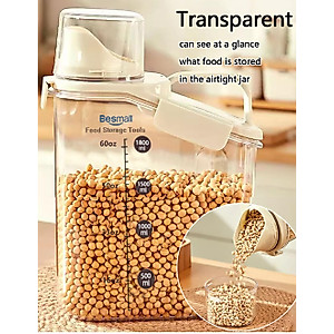 Besmall Cereal Containers Storage,2L Airtight Large Dry Food Storage Containers with Pouring Spout, Measuring Cup for Flour and Grain,BPA Free Plastic Dispenser