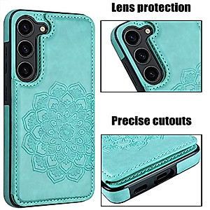 MMHUO for Samsung S23 Plus Case with Card Holder,Flower Magnetic Back Flip Case for Samsung Galaxy S23 Plus Wallet Case for Women,Protective Case Phone Case for Samsung Galaxy S23 Plus 5G,Mint