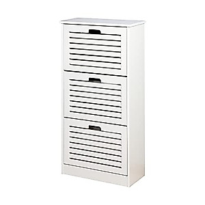 3 Flip Drawers Shoe Cabinet, 3-Tier White Freestanding Storage Shoe Rack with Adjustale Shelves and Flip-up Drawer for Entryway, Closet and Small Space