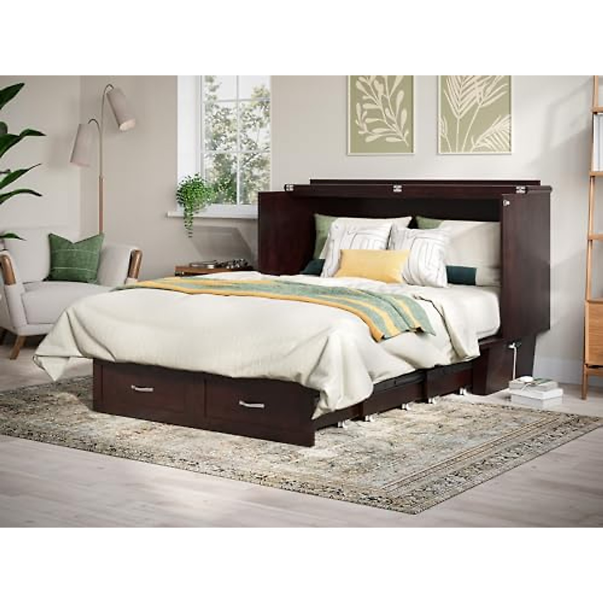 AFI, Chelsea Mid-Century Modern Queen Solid Wood Murphy Bed Chest with Mattress in Espresso