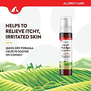 NaturVet Aller-911 Hot Spot Allergy Aid Foam Pet Supplement Plus Aloe Vera – Helps to Relieve Irritated, Itchy Skin for Cats, Dogs – Helps Deter Gnawing, Chewing – Quick Drying – 8 Oz.