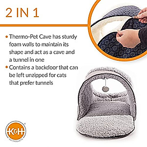 K&H PET PRODUCTS Thermo-Pet Cave Heated Cat Bed - Gray/Geo Flower 17 X 15 X 13 Inches