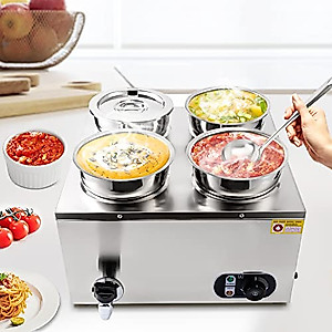 110V Commercial Food Warmer with 16.8 Qt Capacity, Electric Soup Warmer Adjustable Temp.86-185℉, Stainless Steel Countertop Soup Pot with Tap, Food Warmer for Cheese/Hot Dog/Rice