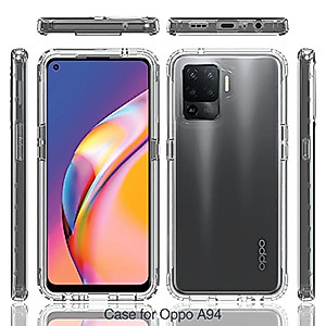 Gufuwo Case for Oppo A94 4G/Reno 5 Lite/F19 Pro/Reno 5F Case with Tempered Glass Screen Protector, Clear 360 Full Body Protection Hard Shell+Soft TPU Shockproof Cover Cases for Oppo A94 4G (Clear)