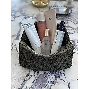 Boucle Cosmetics Toiletry Makeup Bag Large Aesthetic Makeup Travel Accessories Gift Idea (Olive Green Boucle)