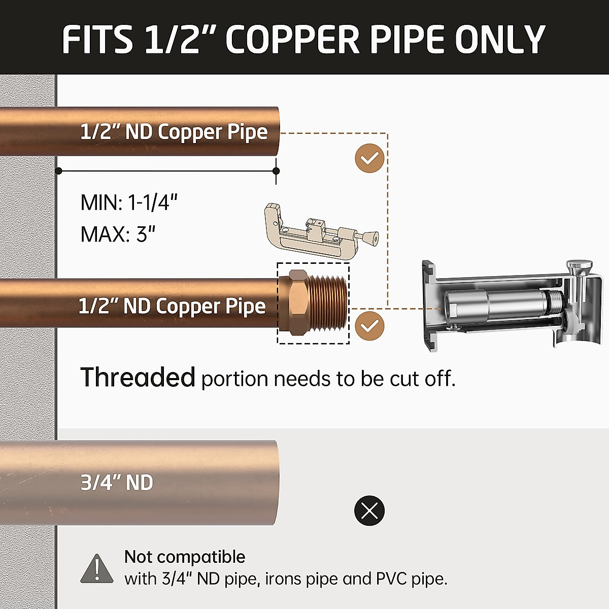 KES Bath Tub Faucet Replacement, 5-3/8 Inch Bathtub Spout with Diverter Metal Contruction(Inside and Out), Slip-on Shower Spout Fits 1/2 Inch Copper Pipe, Chrome, PTSN300-CH