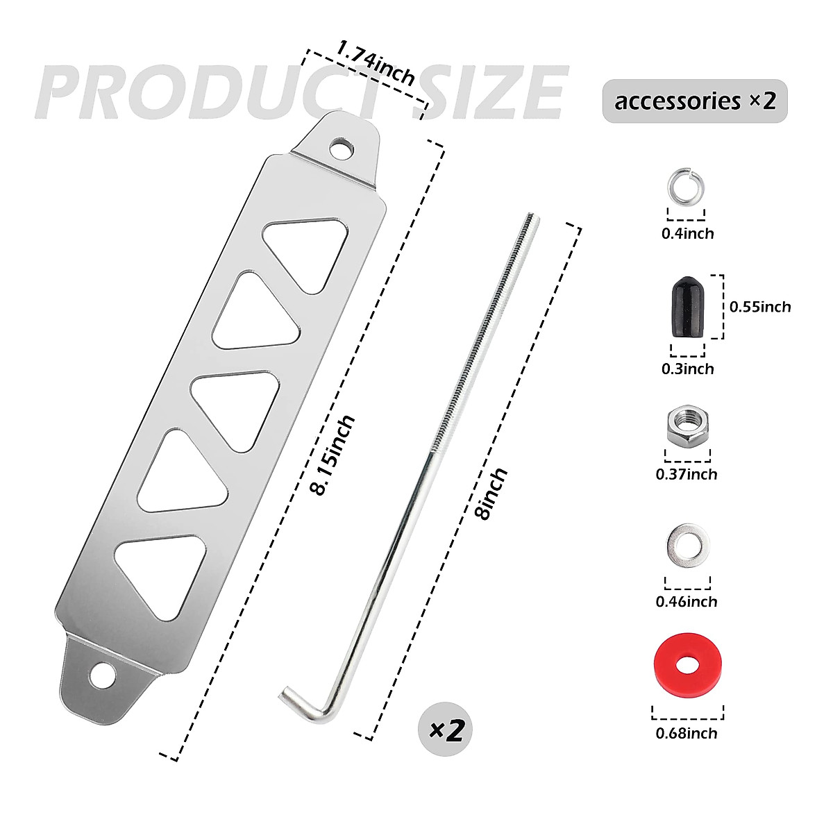 Battery Hold Down Bracket,Premium Aluminum Alloy Battery Tie Down Sets Provide Safe&Stable Driving Environment,Universal Car Battery Holder with 8" Stainless Steel J Bolts (Silver)