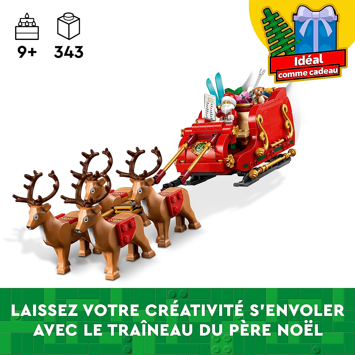 LEGO Santa's Sleigh - Building Toys for Kids, Boys & Girls, Ages 9+ - Indoor Christmas Decorations for Home W/Santa Claus Figurine & Reindeer - Gifts for Boys & Girls - 40499