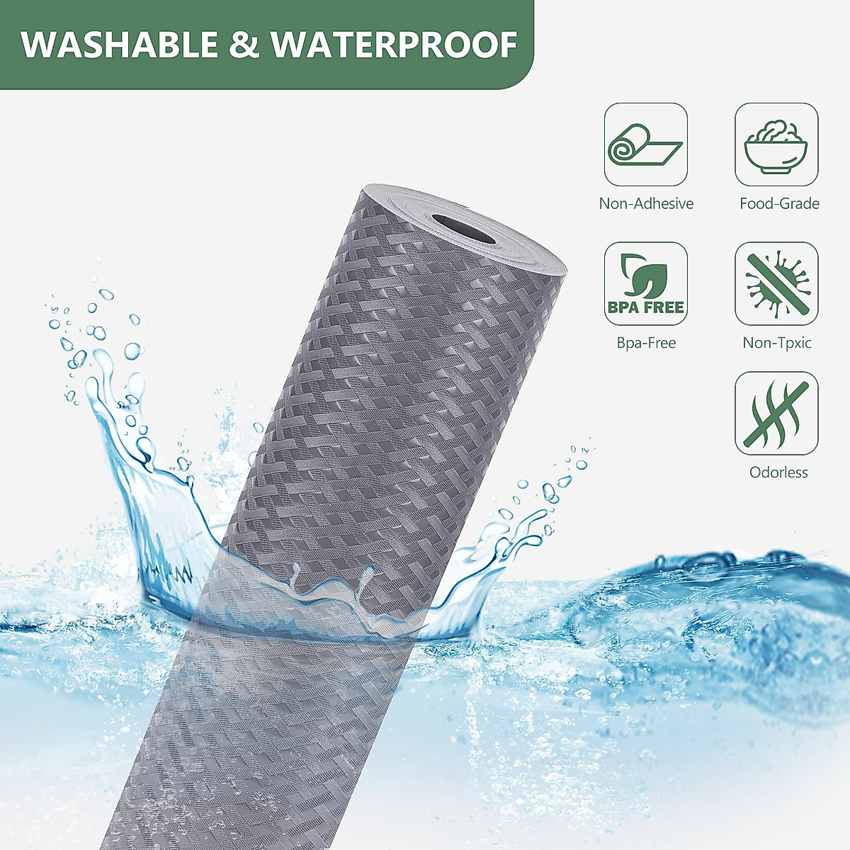 Origuuds Shelf Liners, Non-Adhesive Drawer Liner, Waterproof & Oil-Proof Kitchen Cabinet Cupboard Liner Plastic EVA Material BPA Free Fridge Liner Mats Paper Protector for Shelves (Grey/12in x 60in)