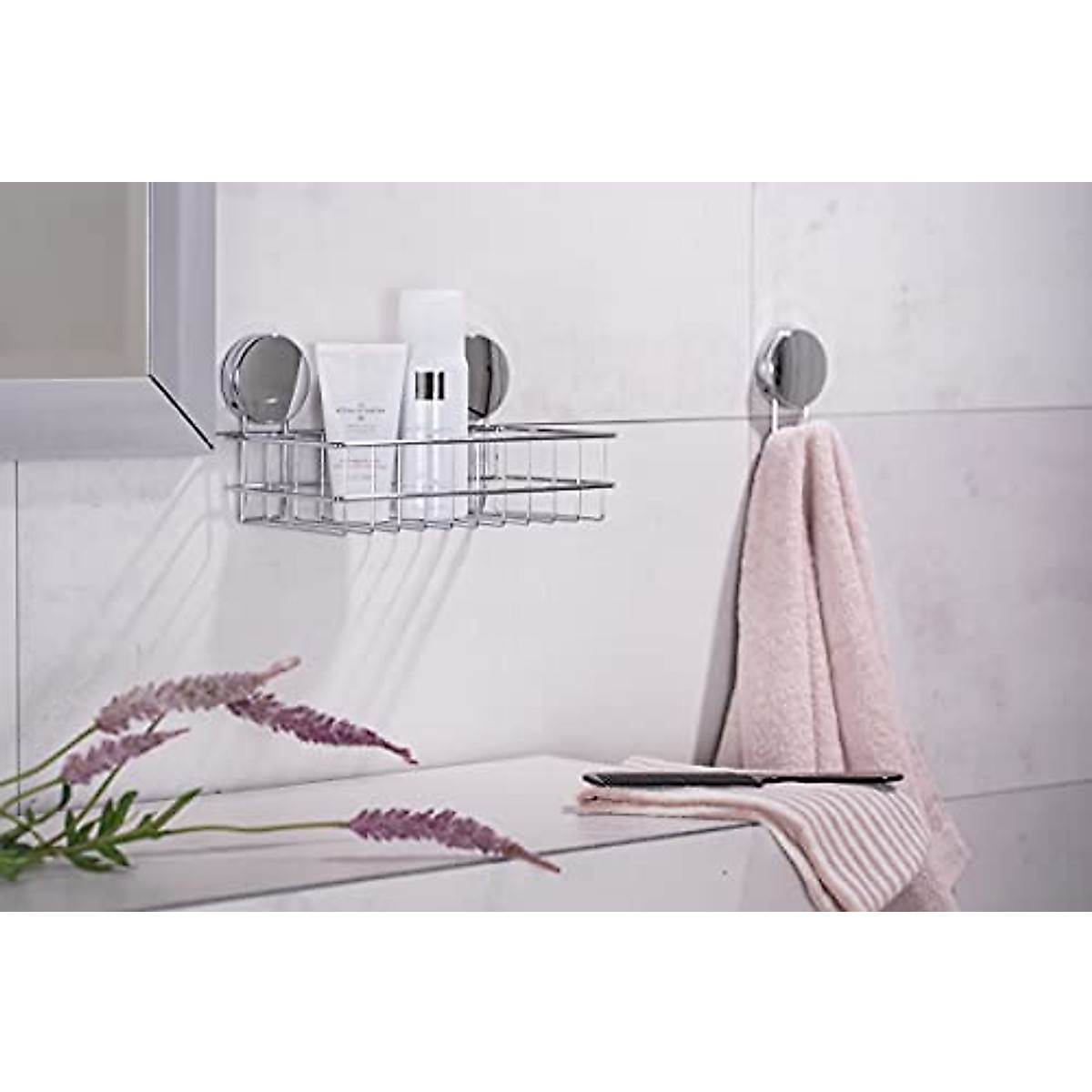 WENKO Static-Loc Plus Wall Osimo Bathroom Shelf No Drilling Required, Alloy Steel (PET) ABS Plastic, Chrome, 24 x 13 x 13,5 cm