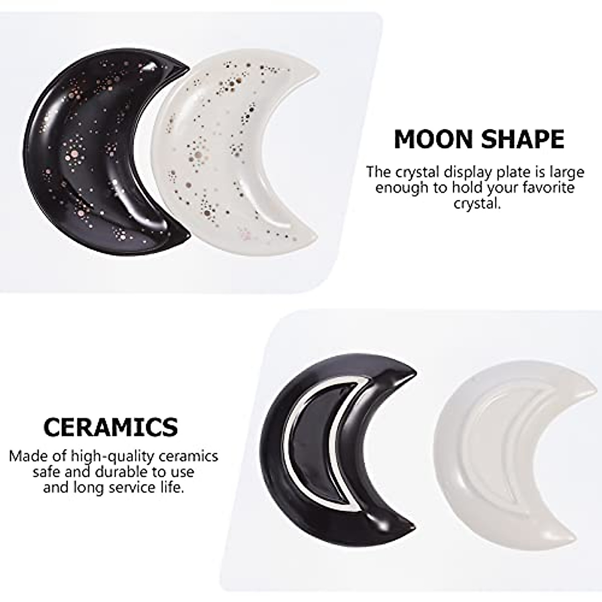 VOSAREA 2Pcs Moon Tray Crystal Holder Ceramic Jewelry Tray Tea Serving Tray Dishes Dessert Fruit Snack Plate Jewelry Organizer for Home Kitchen Hotel Guest Room
