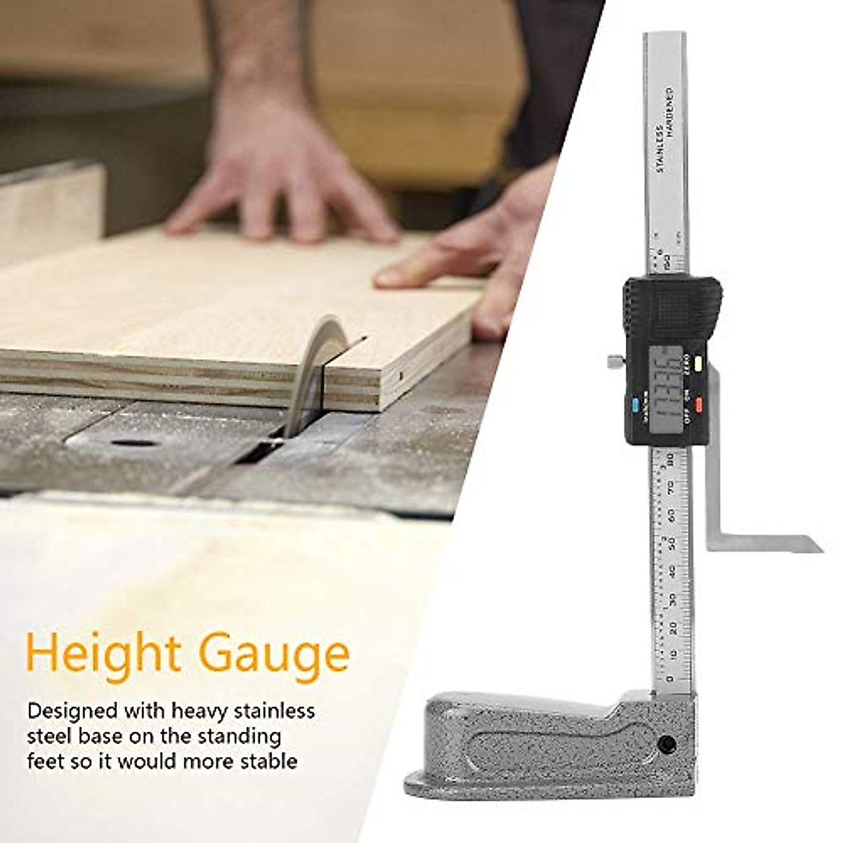 Digital Elevation Marker with Measuring Height 150mm, Magnetic Feet, Millimeter/Inch Conversion, Stainless Steel Base, Depth Gauge Measuring Gauge for Marking On Workpieces
