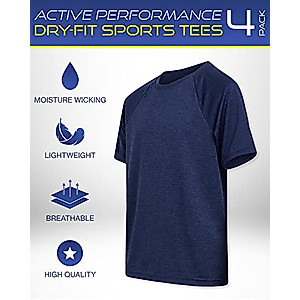 iXtreme Boys' Active T-Shirt - 5 Pack Performance Dry-Fit Short Sleeve Sports Tee - Athletic Workout Shirt for Boys (6-18), Size 6-7, Green/Navy/White/Black/Grey Marble