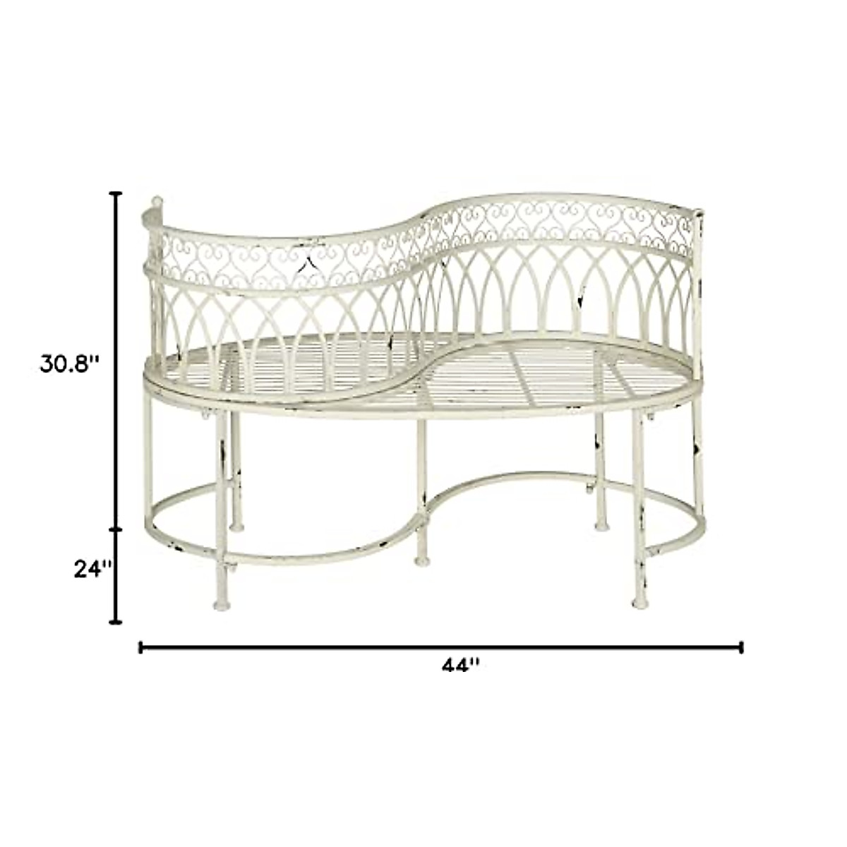 SAFAVIEH Outdoor Collection Lara Victorian Antique White Iron Kissing Bench