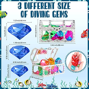 Skylety 24 Pcs Pool Toys for Kids Large Colorful Diving Gems Diamond with 2 Treasure Pirate Chest Mermaid Pool Toys for 8-12 Age Underwater Gemstone Swimming Training Gift Water Games(Classic Style)