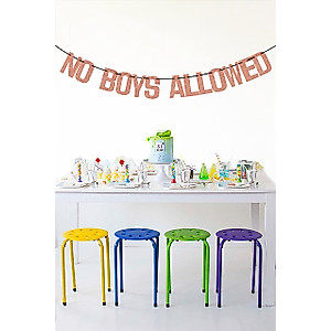 No Boys Allowed Banner, Women Bride Bachelorette Decorations, Bride to Be Banner, Bachelorette Party Decorations, Bride Pajamas Party Supplies Rose Gold Glitter