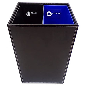Hospitality Source Black Leatherette Recycle Waste Bin with Dual Liners for Home or Office. 14.5 Quart Capacity.