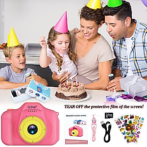 OZMI Kids Camera Toys for 3-9 Year Old Girls, Kids Selfie Camera Compact for Child Little Hands, Smooth Shape Toddler Camera, Best Christmas Birthday Gift for 4 5 6 7 8 9 Year Old Girls with 32GB Card